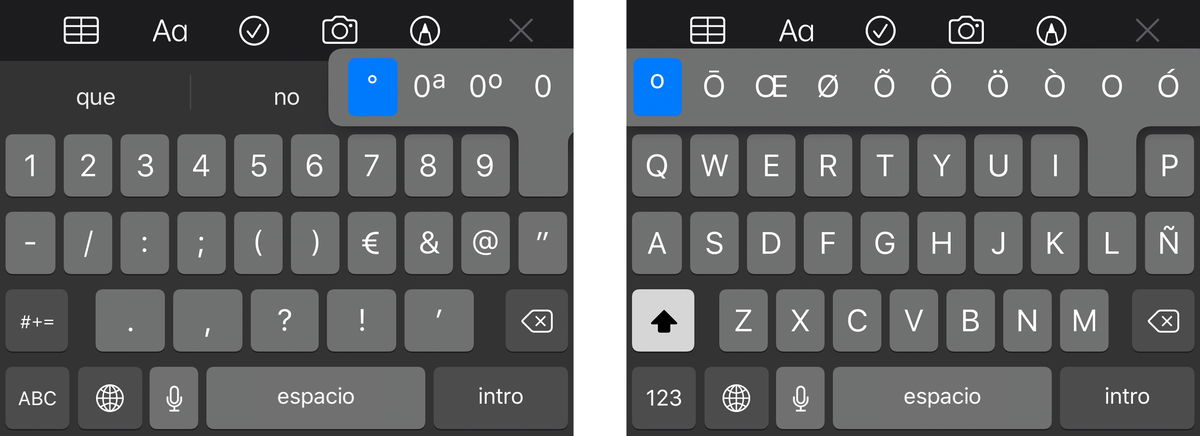 ¿Dónde está el símbolo de "grados" en el iPhone o el iPad?