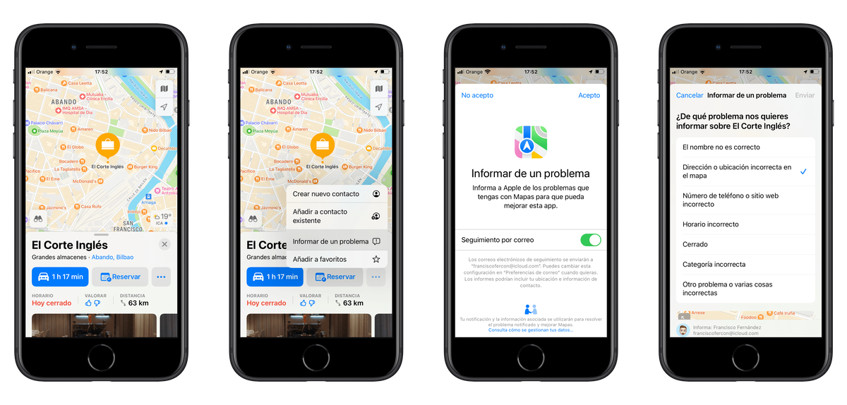 Cómo notificar de un problema con una dirección o negocio en Apple Maps