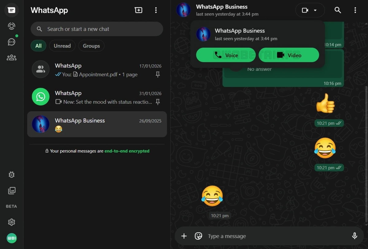 WhatsApp ya permite realizar llamadas y videollamadas a través de la web